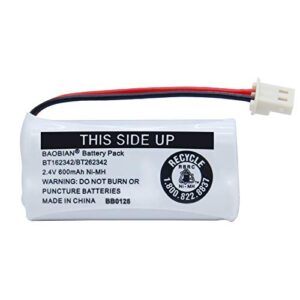 BAOBIAN 2.4V Ni-MH BT162342 BT262342 Battery for BT183342 BT283342 BT166342 BT266342 VTech CS6114 CS6419 CS6719 AT&T EL52300 CL80111 Cordless Phone (2 Pack)