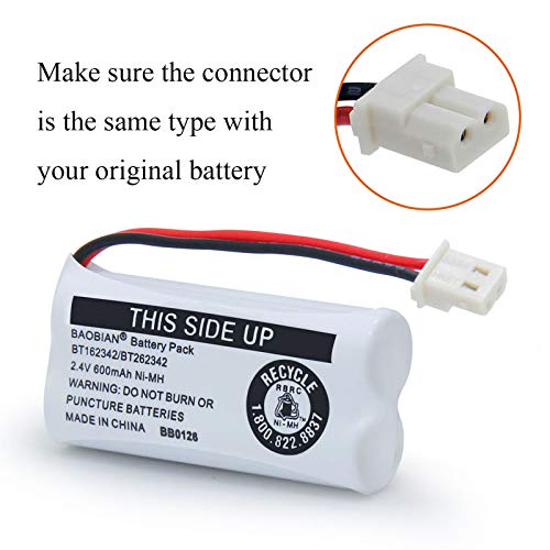 BAOBIAN 2.4V Ni-MH BT162342 BT262342 Battery for BT183342 BT283342 BT166342 BT266342 VTech CS6114 CS6419 CS6719 AT&T EL52300 CL80111 Cordless Phone (2 Pack)