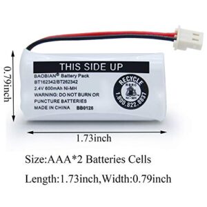 BAOBIAN 2.4V Ni-MH BT162342 BT262342 Battery for BT183342 BT283342 BT166342 BT266342 VTech CS6114 CS6419 CS6719 AT&T EL52300 CL80111 Cordless Phone (2 Pack)