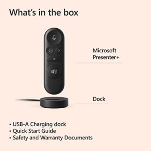 Microsoft Presenter+ (2022), Wireless and Bluetooth Presentation Clicker for PowerPoint, Advanced Built-in Features, Black Color