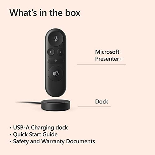 Microsoft Presenter+ (2022), Wireless and Bluetooth Presentation Clicker for PowerPoint, Advanced Built-in Features, Black Color