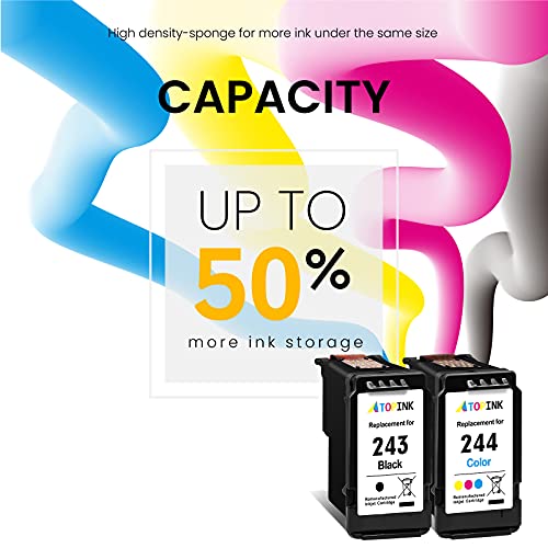 243 and 244 Ink Cartridges Combo Pack, ATOPINK Remanufactured Ink Cartridge Replacement for Canon PG-243 CL-244 (Black, Color) | for Pixma TR4520 MG3022 MX490 MG2522 MG2520 TS202 TR4527 MG2920 Printer