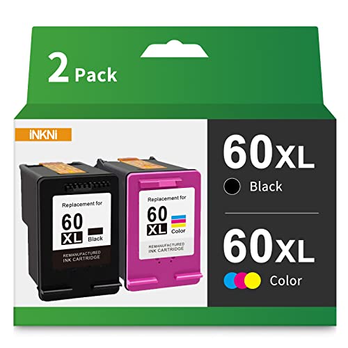 InkNI 60XL Remanufactured Ink Cartridge Replacement for HP 60XL 60 XL CC641WN CC644WN for PhotoSmart C4780 C4795 C4680 Envy 100 110 114 120 Deskjet F4480 F4280 F4580 D2680 Printer (Black, Tri-Color)