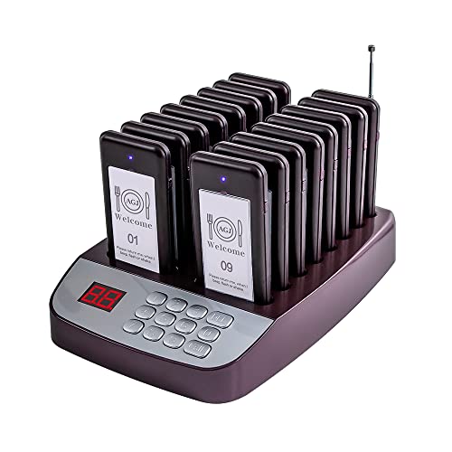 AGJ Restaurant Pager System 16 Pagers Beeper Buzzer System Guest Customer Queue Pagers for Food Truck Church Nursery Clinic Coffee Shop with Buzzer Vibration Flash