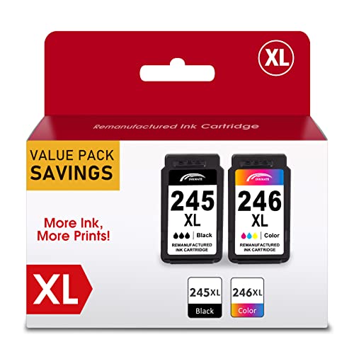 245XL 246XL Combo Pack Remanufactured Ink Cartridge Replacement for Canon PG-245XL CL-246XL PG-243 CL-244 245 246 for Canon PIXMA MX492 MX490 MG2920 MG2922 MG2420 IP2820 Printer (1 Black 1 Tri-Color)