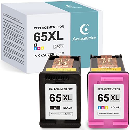 ActualColor C Remanufactured 65XL Ink Cartridge Replacement for HP 65XL 65 XL Ink Cartridge Combo Pack for Envy 5055 5052 Deskjet 3755 3752 2600 2622 2624 Black Tri-Color,2-Pack