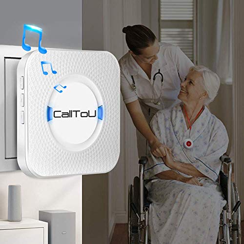 CallToU Wireless Caregiver Pager Smart Call System 4 SOS Call Buttons/Transmitters 2 Receivers Nurse Calling Alert Patient Help System for Home/Personal Attention Pager 500+Feet Plugin Receiver