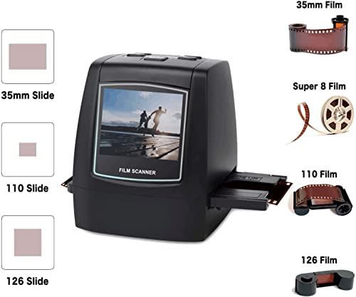 KEDOK Film & Slide Scanner with 22MP Converts 35mm/126/135/110/Super 8 Films, Slides & Negatives into Digital Images, 2.4" LCD Screen, Built-in 128MB Memory– Easy Load Film Adapters