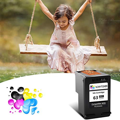 KCMYTONER High Yield Remanufactured 63XL 63 XL 63BXL Black Ink Cartridge Compatible for HP OfficeJet 5255 5258 4650 Envy 4520 4516 Deskjet 2130 Printer, Show Ink Level with The Latest chip - 1 Pack