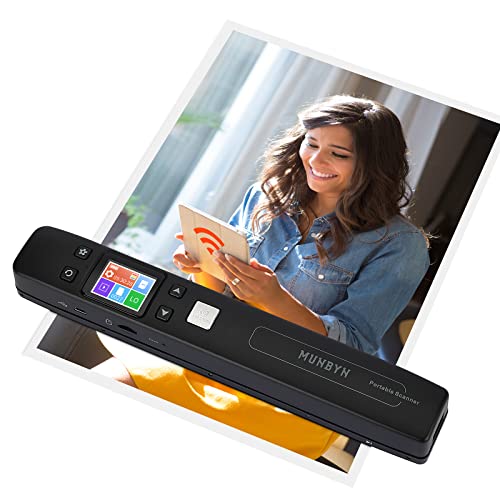 MUNBYN Portable Scanner, Photo Scanner for Documents Pictures Texts in 1050DPI, Flat Scanning, Included 16GB Card, Photo Scanner uses Built-in Wi-Fi or USB Uploads Images to PC or Cellphone, No Driver