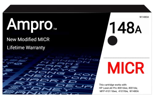 Ampro New OEM Modified HP 148A MICR Toner Cartridge, HP W1480A MICR Toner Cartridge for Check Printing with HP Laserjet Pro 4001dwe, 4001dw, Laserjet Pro MFP 4101 fdwe, 4101fdw. (Prints 3000 Pages)