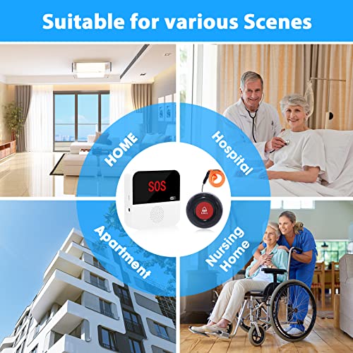 WiFi Smart Wireless Caregiver Pager Call Button System Medical Alert System Fall Alert Device for Elderly Patient Seniors Disabled 2 SOS Panic Button 1 Receiver(only Supports 2.4GHz Wi-Fi)