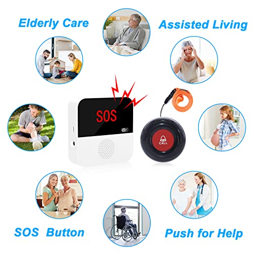 WiFi Smart Wireless Caregiver Pager Call Button System Medical Alert System Fall Alert Device for Elderly Patient Seniors Disabled 2 SOS Panic Button 1 Receiver(only Supports 2.4GHz Wi-Fi)