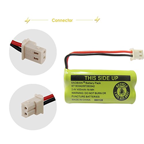 BAOBIAN 2.4V 400mAh Cordless Home Phone Battery Compatible with AT&T BT162342 BT-162342 BT166342 BT-166342 BT266342 BT-266342 BT183342 BT-183342 BT283342 BT-283342 VTech CS6329 CS6114 CS6419(4 Pack)