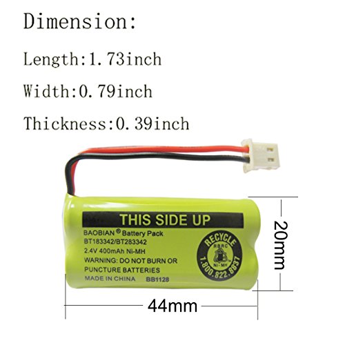 BAOBIAN 2.4V 400mAh Cordless Home Phone Battery Compatible with AT&T BT162342 BT-162342 BT166342 BT-166342 BT266342 BT-266342 BT183342 BT-183342 BT283342 BT-283342 VTech CS6329 CS6114 CS6419(4 Pack)