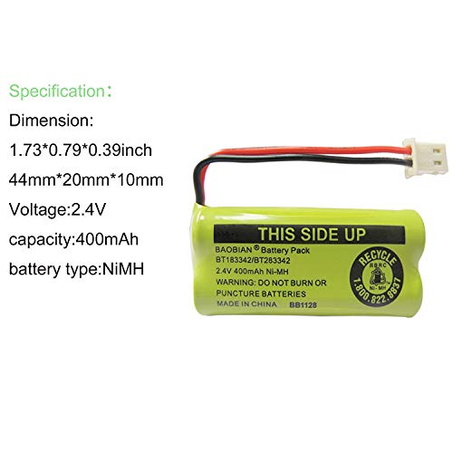 BAOBIAN 2.4V 400mAh Cordless Home Phone Battery Compatible with AT&T BT162342 BT-162342 BT166342 BT-166342 BT266342 BT-266342 BT183342 BT-183342 BT283342 BT-283342 VTech CS6329 CS6114 CS6419(4 Pack)