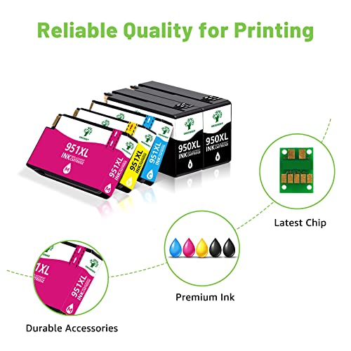 GREENSKY Remanufactured Ink Cartridge 950XL 951XL Replacement for HP OfficeJet Pro 8600 8610 8620 8100 8630 8660 8640 8615 8625 276DW 251DW Printer ( 2Black, 1Cyan, 1Magenta, 1Yellow)