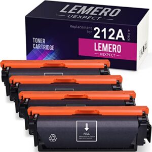 lemerouexpect (no chip) remanufactured toner cartridge replacement for hp 212a w2120a w2121a w2122a w2123a for color laserjet enterprise m554 m555 flow mfp m578 printer (black cyan magenta yellow,4p)