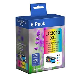 lc3013 5pks high yield compatible ink cartridge replacement for brother lc3013 lc3011 lc-3013 high yield compatible with mfc-j491dw mfc-j895dw mfc-j497dw (2 black, 1 cyan, 1 magenta, 1 yellow)