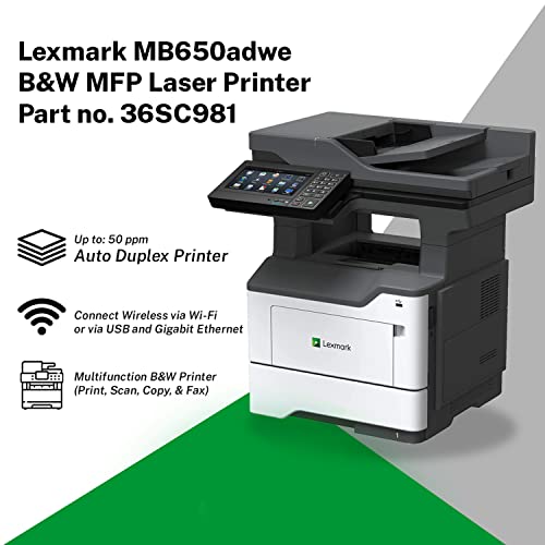 Lexmark 2022 MB2650adwe Multifunction Monochrome Laser Printer, Print - Scan - Copy - Fax Auto-Duplex Printing with Wireless & Ethernet, Up to 50 ppm, for Medium-Large Workgroup (36SC981)