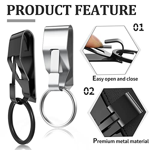 Moxweyeni Pieces Belt Key Clip Key Holder Belt Security Metal Key Clip for Belt Belt Clip Key Chain for Men Home Office Supplies (Black, Silver)