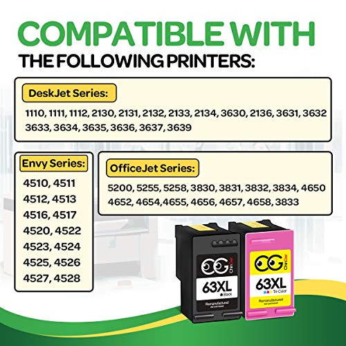 CG CHINGER Remanufactured Ink Cartridge Replacement for HP 63 63XL to use with HP OfficeJet 5255 5258 5260 3830 Envy 4520 4516 DeskJet 1112 2132 3630 3632 Printer(1 Black, 1 Tri-Color)…