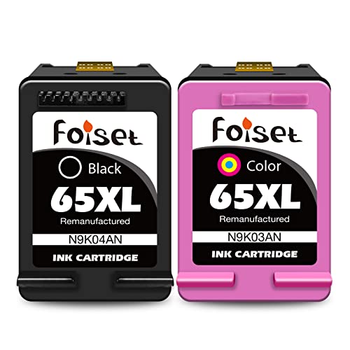 Foiset Remanufactured Inkjet 65XL (1 Black, 1 Color) Replacement for HP 65XL 65 XL Ink Cartridge for Envy 5055 5052 5058 DeskJet 3755 2655 3720 3722 3723 3752 3758 2652 2624 High Yield