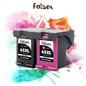 Foiset Remanufactured Inkjet 65XL (1 Black, 1 Color) Replacement for HP 65XL 65 XL Ink Cartridge for Envy 5055 5052 5058 DeskJet 3755 2655 3720 3722 3723 3752 3758 2652 2624 High Yield