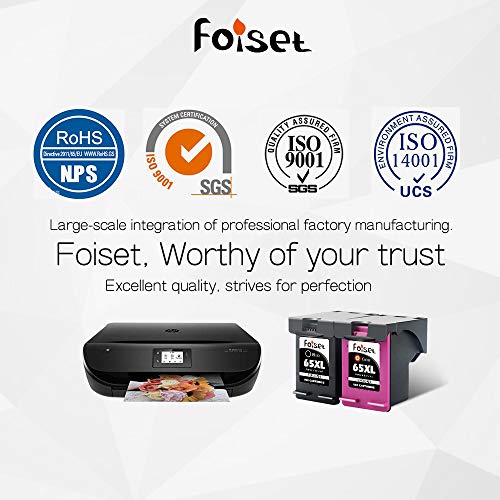 Foiset Remanufactured Inkjet 65XL (1 Black, 1 Color) Replacement for HP 65XL 65 XL Ink Cartridge for Envy 5055 5052 5058 DeskJet 3755 2655 3720 3722 3723 3752 3758 2652 2624 High Yield