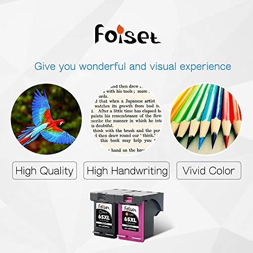 Foiset Remanufactured Inkjet 65XL (1 Black, 1 Color) Replacement for HP 65XL 65 XL Ink Cartridge for Envy 5055 5052 5058 DeskJet 3755 2655 3720 3722 3723 3752 3758 2652 2624 High Yield