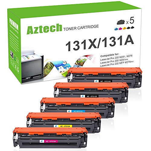 Aztech Compatible Toner Cartridge Replacement for HP 131A 131X Pro 200 Color M251nw M276nw M251n MFP M276n CF210X CF210A CF211A CF212A CF213A Printer Ink (Black Cyan Yellow Magenta, 5-Pack)