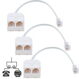 telephone splitter, 3-pack rj11 male to female two way phone line splitter converter cable