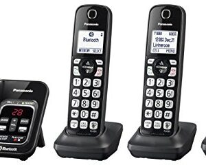 PANASONIC Expandable Cordless Phone System with Link2Cell Bluetooth, Voice Assistant, Answering Machine and Call Blocking - 4 Cordless Handsets - KX-TGD564M (Metallic Black)