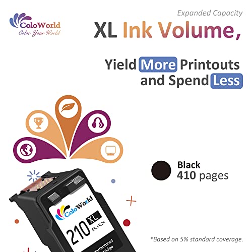 ColoWorld Remanufactured PG-210XL Black Ink Cartridge Repalcement for Canon 210XL Used for Canon Pixma MX410 MX330 MP495 MP499 MX340 MP280 MP240 MX360 MP250 IP2702 MP490 MX420 IP2700 MX320 Printer