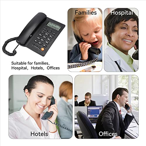 Corded Telephone Landline Telephone,Dual Interface Wired Telephone Big Button Landline Phones with Caller Identification，Telephone Suitable for Office, Front Desk, Home, Hotel, Corded Landline (Black)