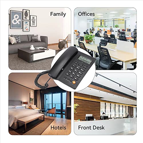 Corded Telephone Landline Telephone,Dual Interface Wired Telephone Big Button Landline Phones with Caller Identification，Telephone Suitable for Office, Front Desk, Home, Hotel, Corded Landline (Black)