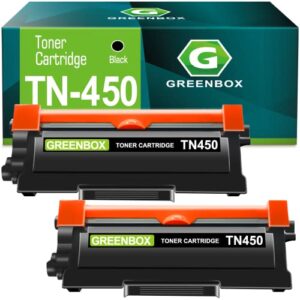 greenbox compatible tn-450 toner cartridge replacement for brother tn450 tn-450 tn420 tn-420 toner for hl-2270dw hl-2280dw mfc-7860dw mfc-7360n dcp-7065dn hl-2230 hl-2240 (high yield, 2 black)