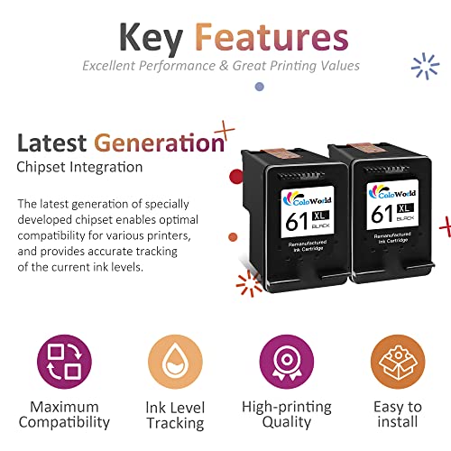 ColoWorld Remanufactured 61 Ink Cartridge Replacement for HP 61XL Fit for Envy 4500 4502 5534 5535 DeskJet 2512 3510 2542 2540 2544 3000 3050a 3052a 1055 2548 OfficeJet 4630 4632 Printer (2 Black)