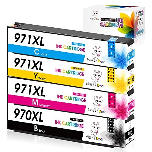 Miss Deer 970XL 971XL 970 971 Compatible Ink Cartridges Replacement for HP 970 971 XL,Work for HP Officejet Pro X576dw X451dn X451dw X476dw X476dn X551dw Printer (4 Pack)