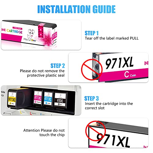 Miss Deer 970XL 971XL 970 971 Compatible Ink Cartridges Replacement for HP 970 971 XL,Work for HP Officejet Pro X576dw X451dn X451dw X476dw X476dn X551dw Printer (4 Pack)