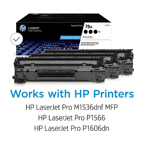 HP 78A Black Toner Cartridges (3-pack) | Works with HP LaserJet Pro P1566, P1606 Series, HP LaserJet Pro MFP M1536 Series | CE278AT1