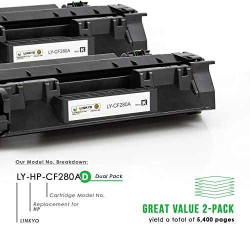 LINKYO Compatible Toner Cartridge Replacement for HP 80A CF280A (Black, 2-Pack)