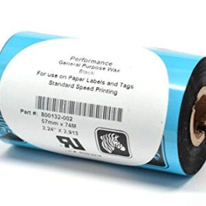 Zebra 800132-002 Thermal Transfer Wax Ribbon (2.24" x 244') 5319 Performance, 12 Rolls