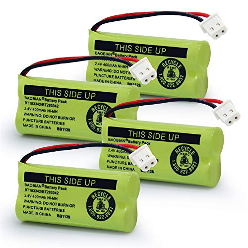 BAOBIAN BT183342/BT283342 2.4V 400mAh Ni-Mh BT166342/BT266342 BT162342/BT262342 Cordless Phone Pack CS6709 CS6609 CS6509 CS6409 EL52100 EL50003 (4 Pack)