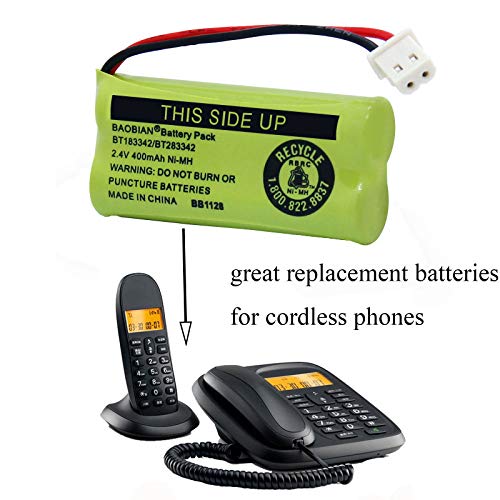 BAOBIAN BT183342/BT283342 2.4V 400mAh Ni-Mh BT166342/BT266342 BT162342/BT262342 Cordless Phone Pack CS6709 CS6609 CS6509 CS6409 EL52100 EL50003 (4 Pack)