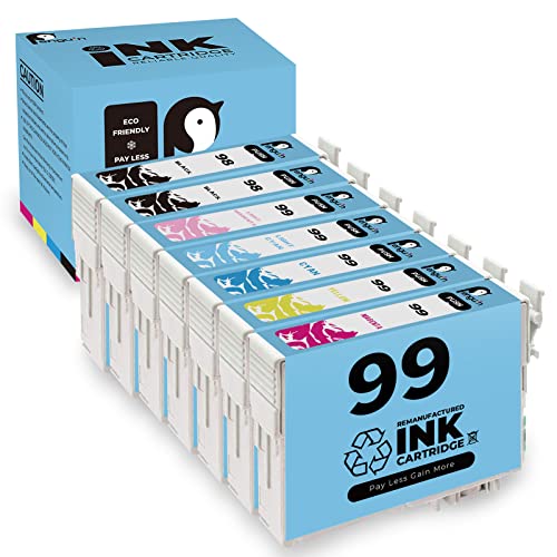 Penguin Remanufactured Ink Cartridge Replacement for Epson 99 & 98 Used for Artisan 835 725 710 800 All-in-One Printer 7 Pack (2 Black 1 Cyan 1 Magenta 1 Yellow 1Light Cyan 1 Light Magenta) Combo Pack