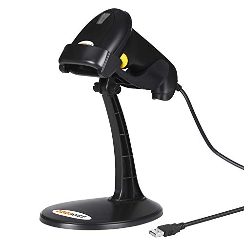 WoneNice Barcode Scanner, Wired Handheld USB Laser Automatic Bar Code Scanner Bar-Code Reader with Stand, Support Windows/Mac/Linux for Store, Supermarket, Warehouse, Small Business - Black