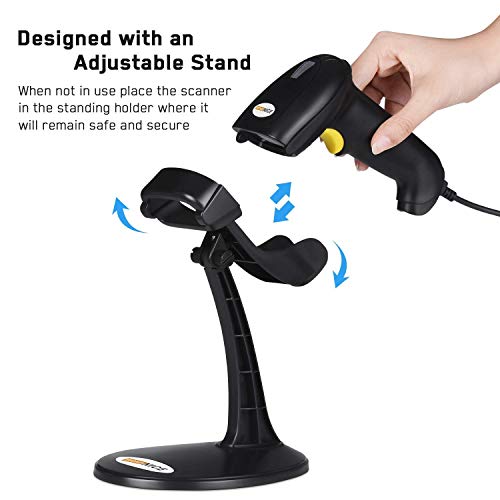 WoneNice Barcode Scanner, Wired Handheld USB Laser Automatic Bar Code Scanner Bar-Code Reader with Stand, Support Windows/Mac/Linux for Store, Supermarket, Warehouse, Small Business - Black