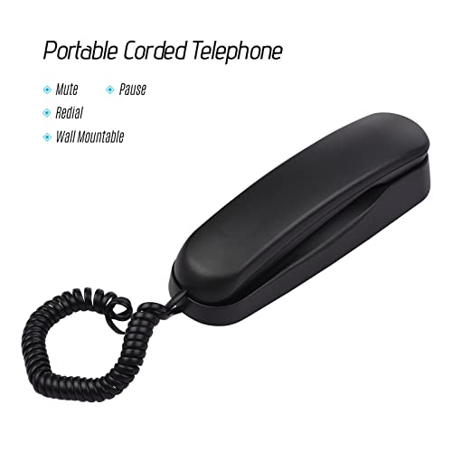 BISOFICE Corded Phone, Landline Phone for Home with Cord, No AC Power/Battery Required Wall Mountable Phone for Landline Supports Mute/Pause/Redial Functions for Hotel Office Bank Call Center (Black)