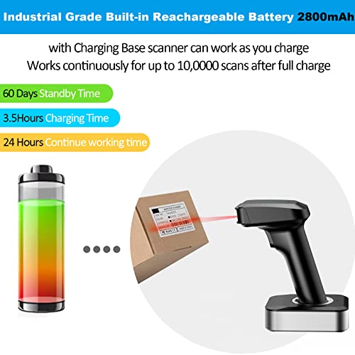 Alacrity 2D QR Wireless Barcode Scanner with Charging Base and Battery Level Indicator Bluetooth & 2.4GHz Wireless & USB Wired 3 in 1 Connection Handsfree Auto-Sense Barcode Reader Scanner